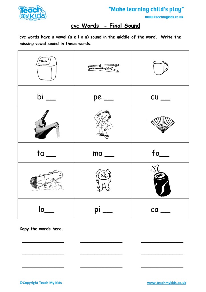 CVC Words - Final Sounds - Worksheets Library