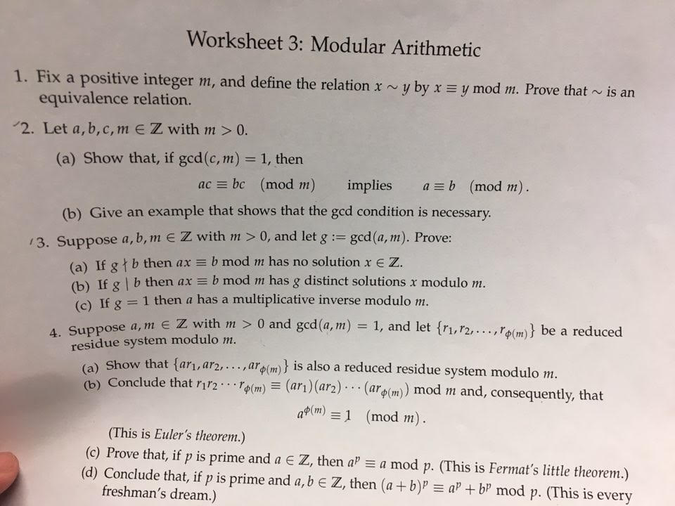 Solved Worksheet 3: Modular Arithmetic 1. Fix a positive | Chegg.com - Worksheets Library