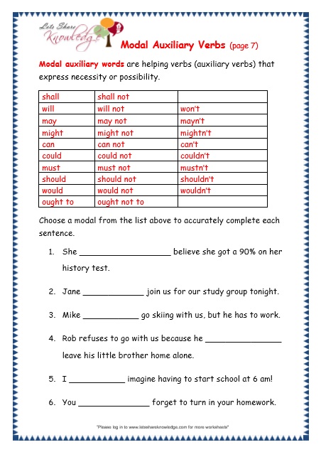 Free modal auxiliary verbs worksheet for 4th grade, Download Free modal ...
