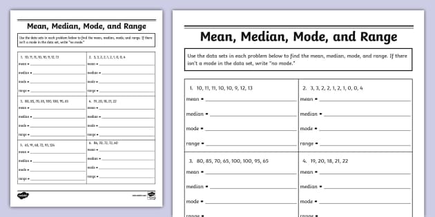 Mean, Median, Mode and Range -- Sorted Sets (Sets of 5 from 10 to ... - Worksheets Library