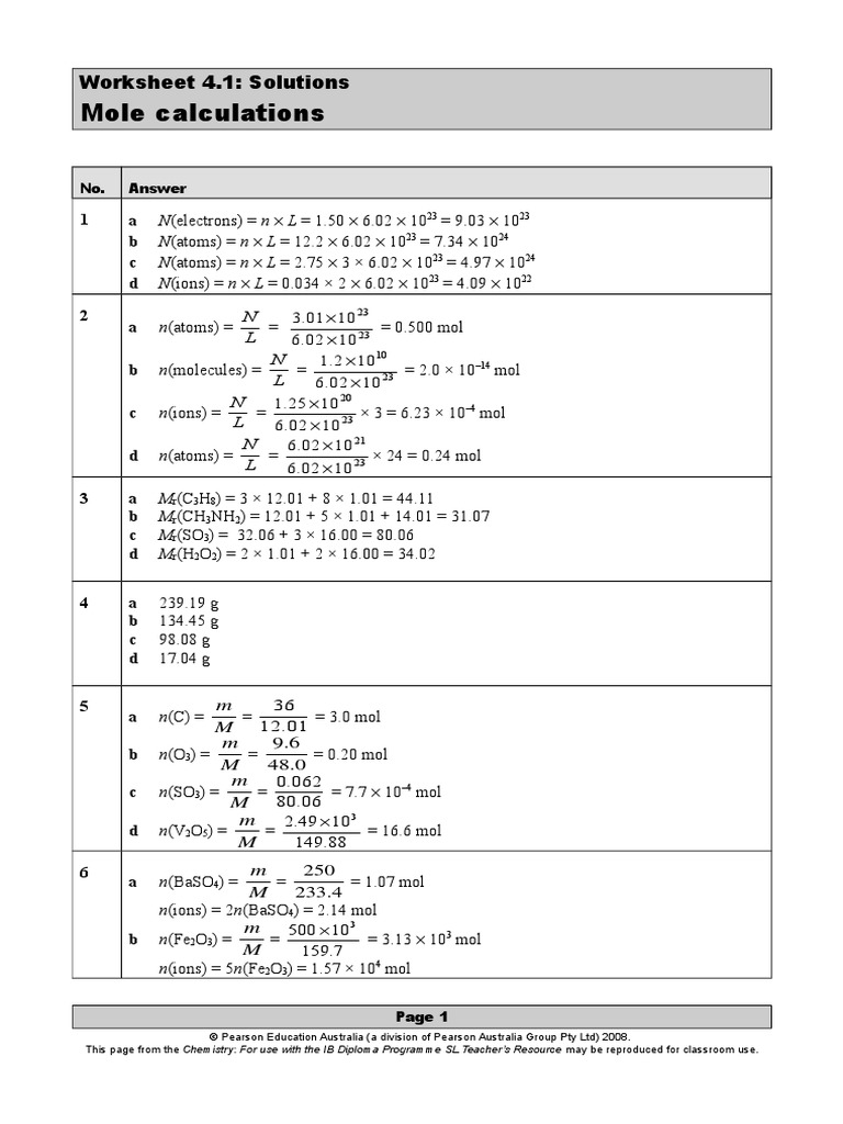 Lab Mole Calculationspdf Mole Calculation Practice Worksheet