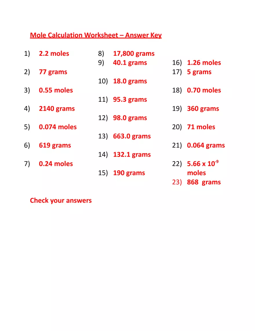 Mole Calculation Worksheet | Winston-Salem Forsyth County Schools ... - Worksheets Library