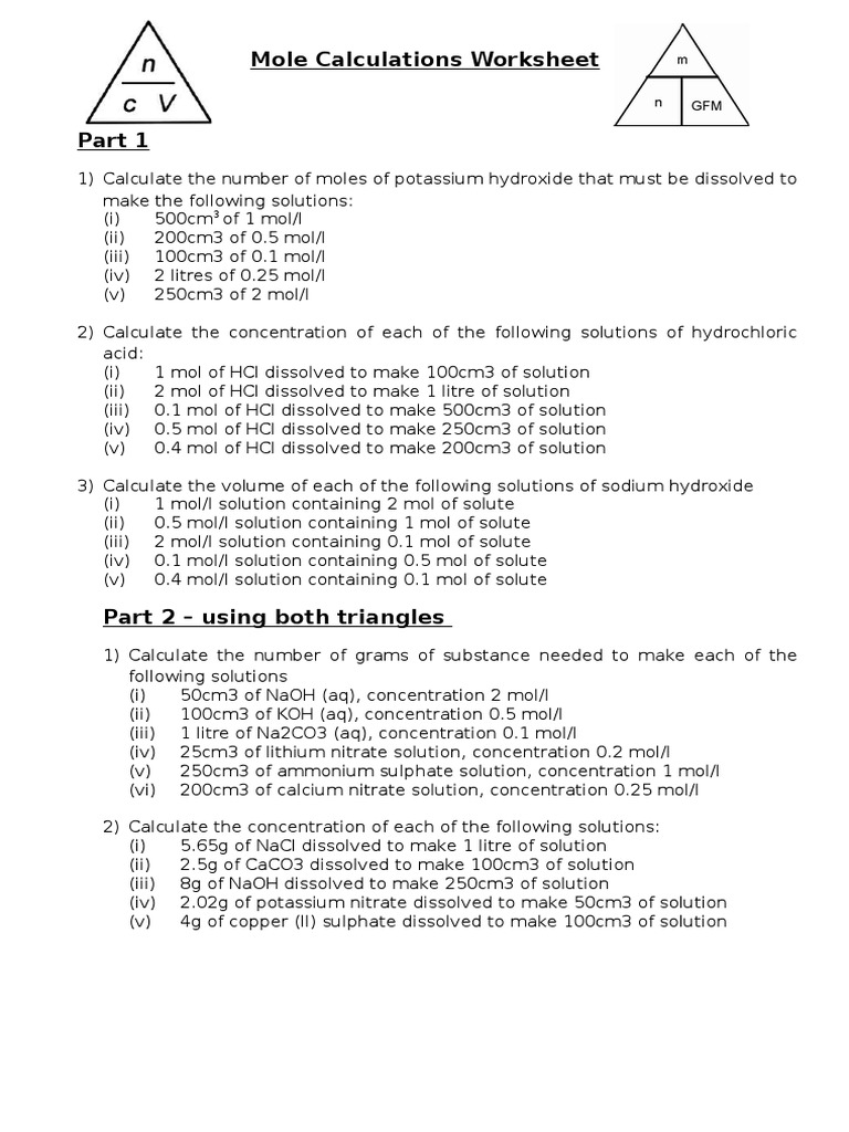 Solved Mole Calculation Worksheet 1 How Many Moles Are Irf