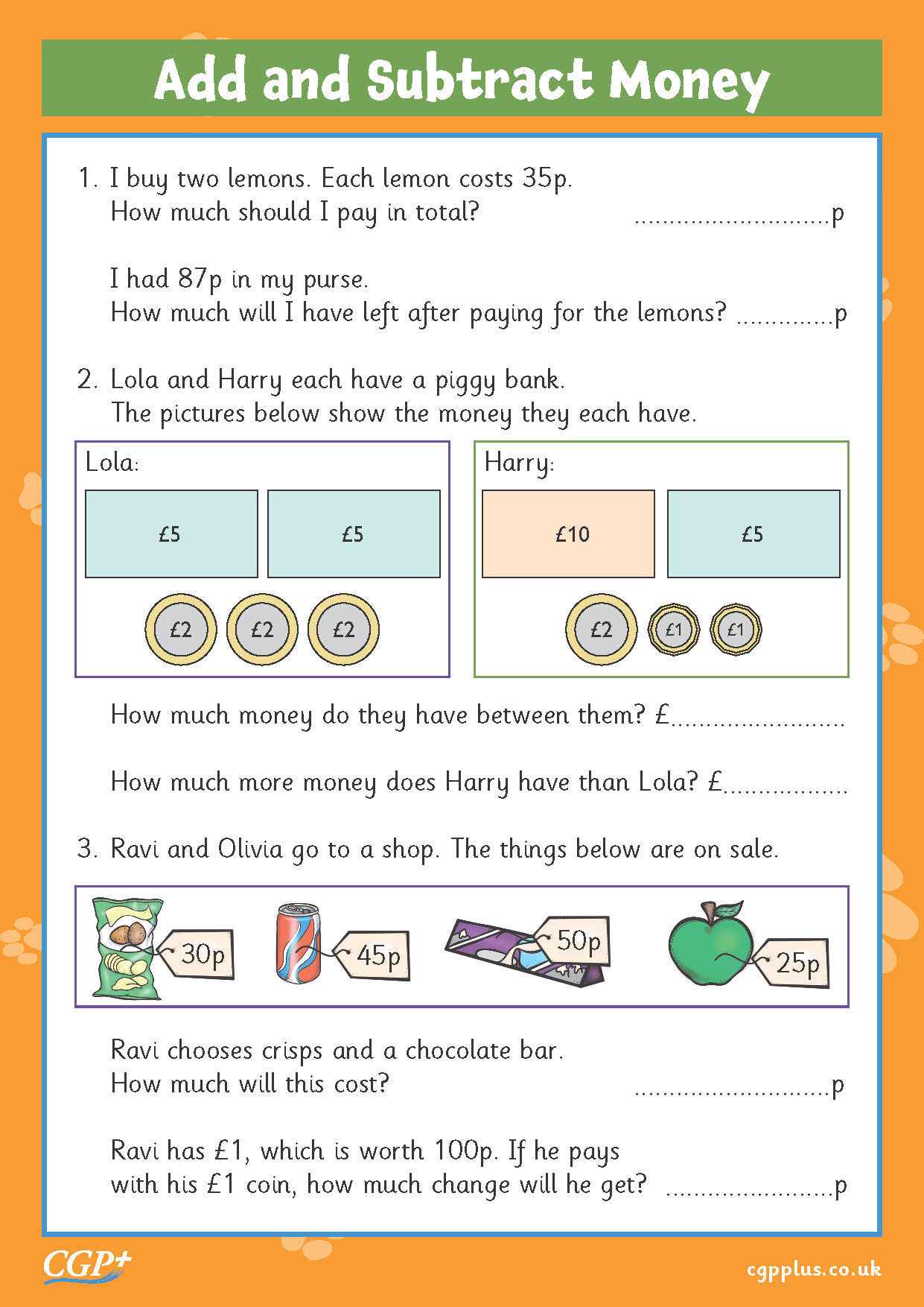 Addition and Subtraction Money Problems: Stretch (Year 2) | CGP Plus ...