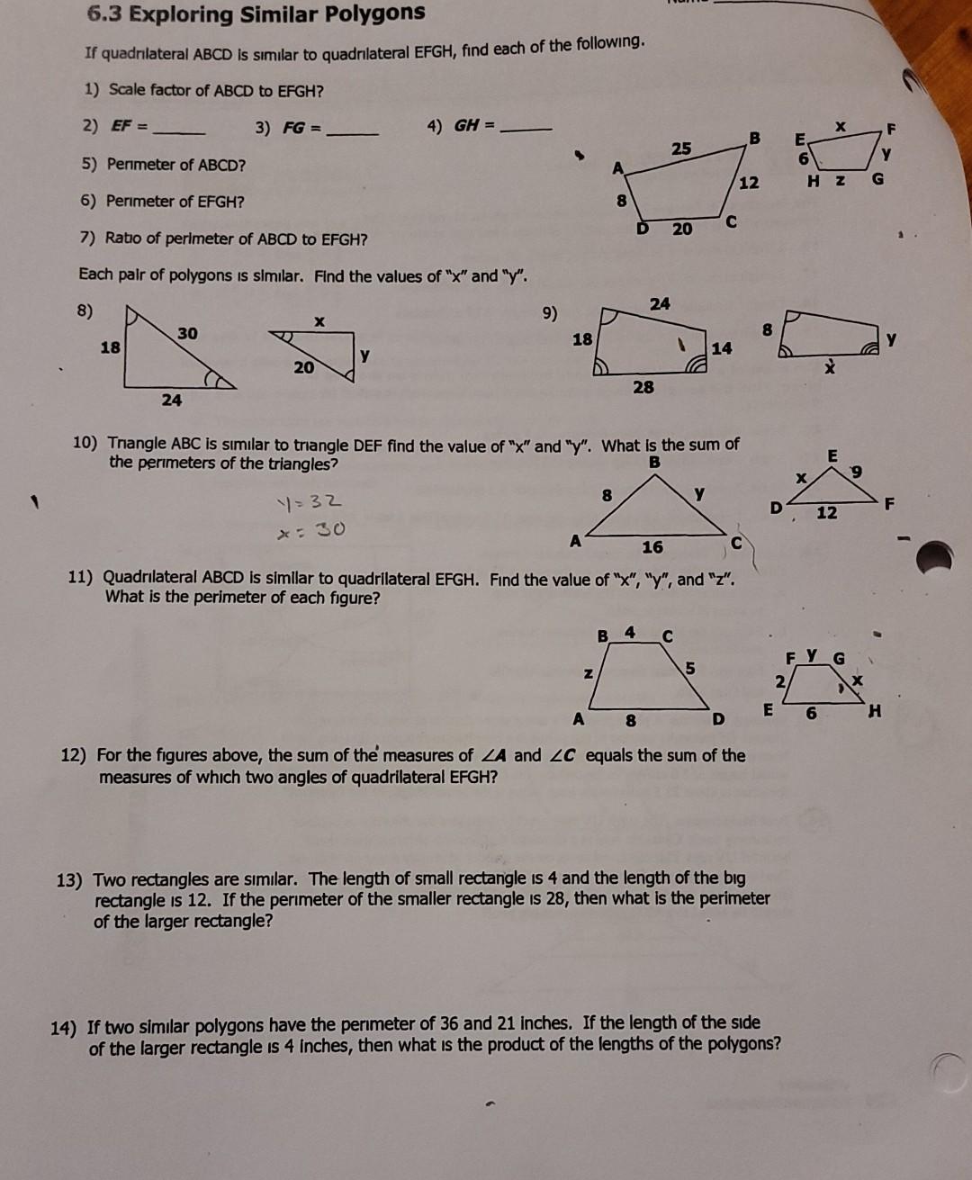Solved 6.3 Exploring Similar Polygons If quadrilateral ABCD ...