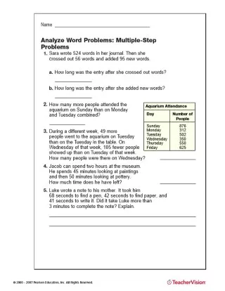 Multiple-Step Word Problems (Addition/Subtraction) Printable (4th ...