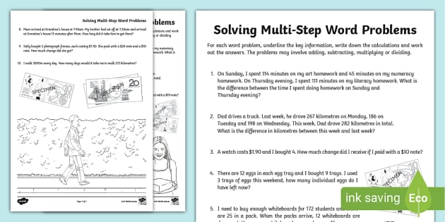 Solving Multi-Step Word Problems Activity Sheet - Twinkl - Worksheets ...