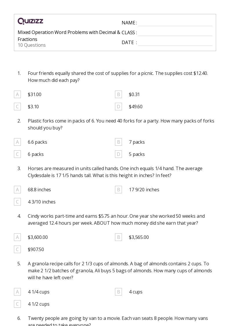 50 Mixed Operation Word Problems Worksheets For 6th Grade On 50 Mixed Operation Word Problems Worksheets For 6th Grade On
