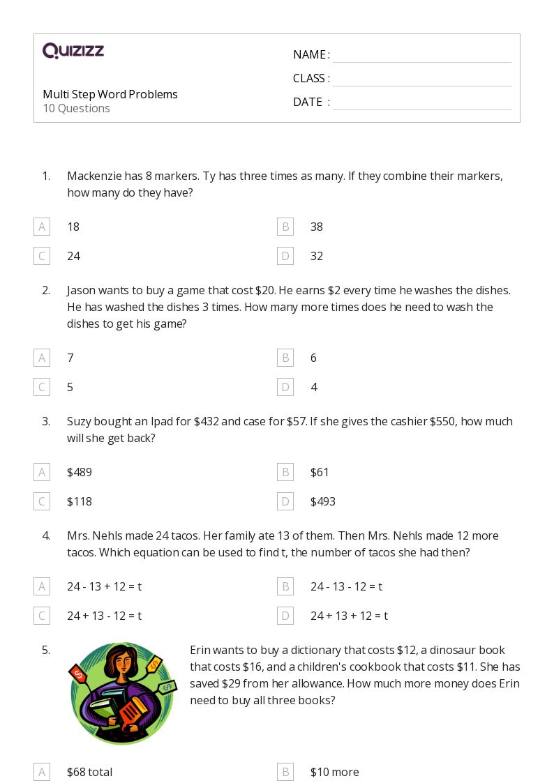 Free multiple step problems worksheet, Download Free multiple step ...