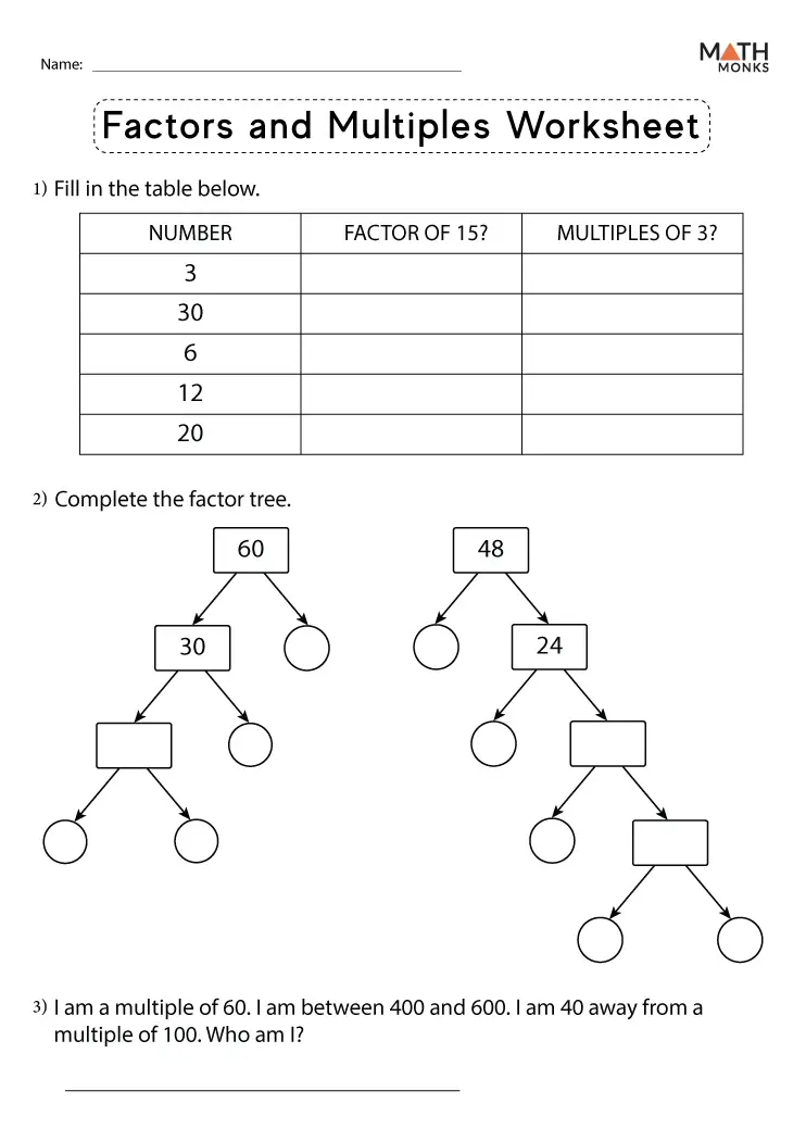 Factors and Multiples Worksheets - Math Monks - Worksheets Library