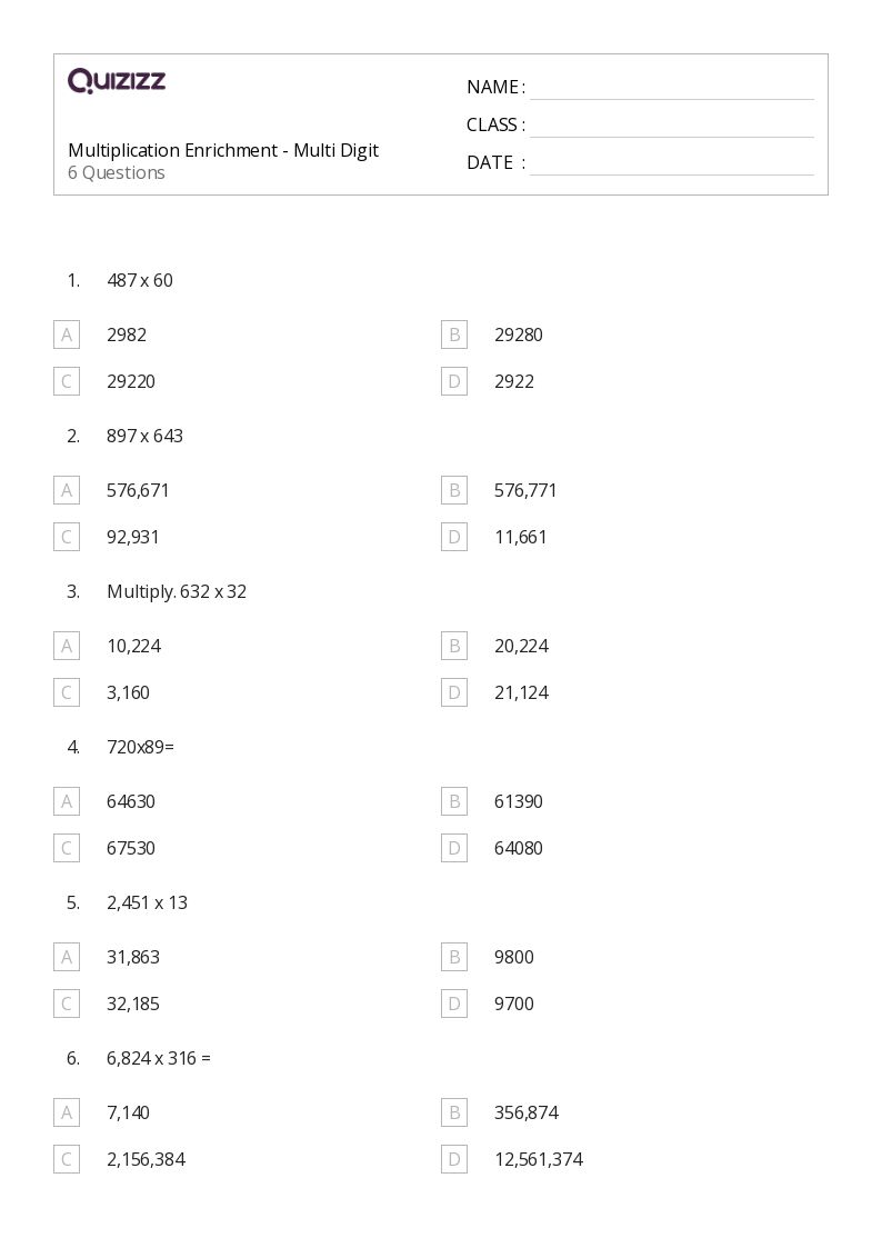 50 Multi Digit Multiplication And The Standard Algorithm Worksheets Library