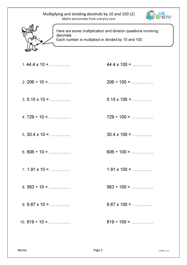Multiplying and dividing decimals by 10 and 100 (2) - Fraction and ...