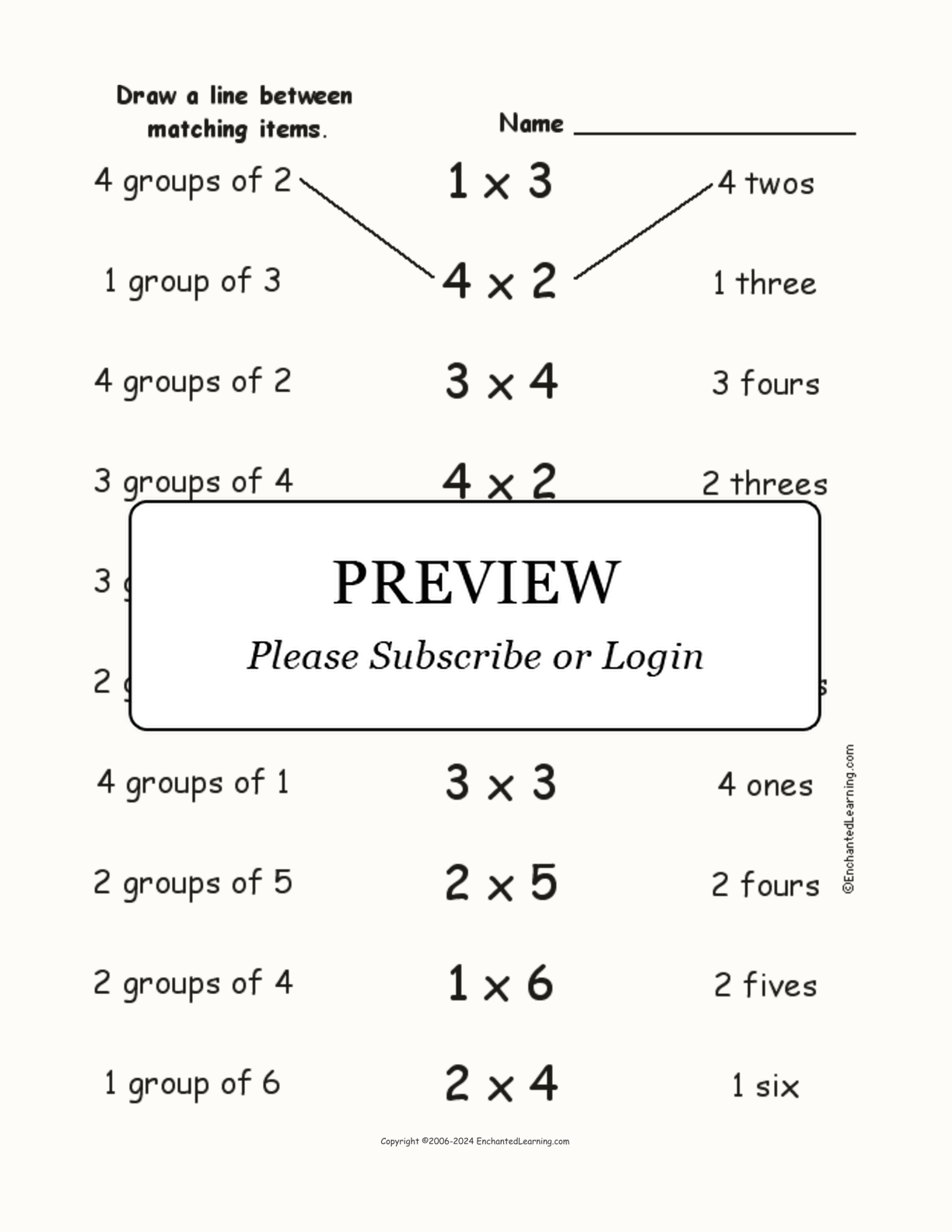 Multiplication Match Groups Of Numbers Enchanted Learning Multiplication Match Groups Of Numbers Enchanted Learning