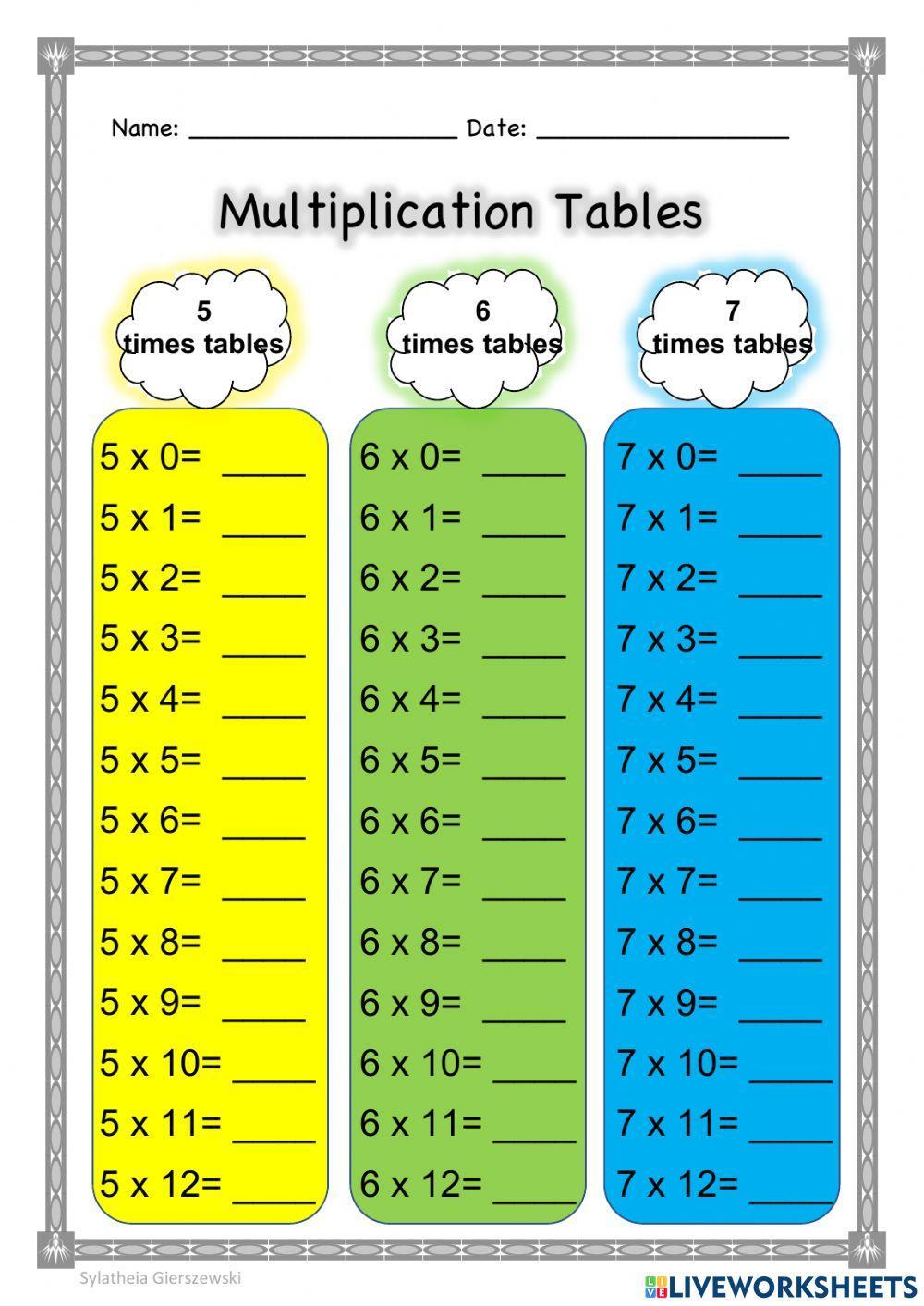 Multiplication Tables 5 6 7 Worksheet Live Worksheets Multiplication Tables 5 6 7 Worksheet Live Worksheets
