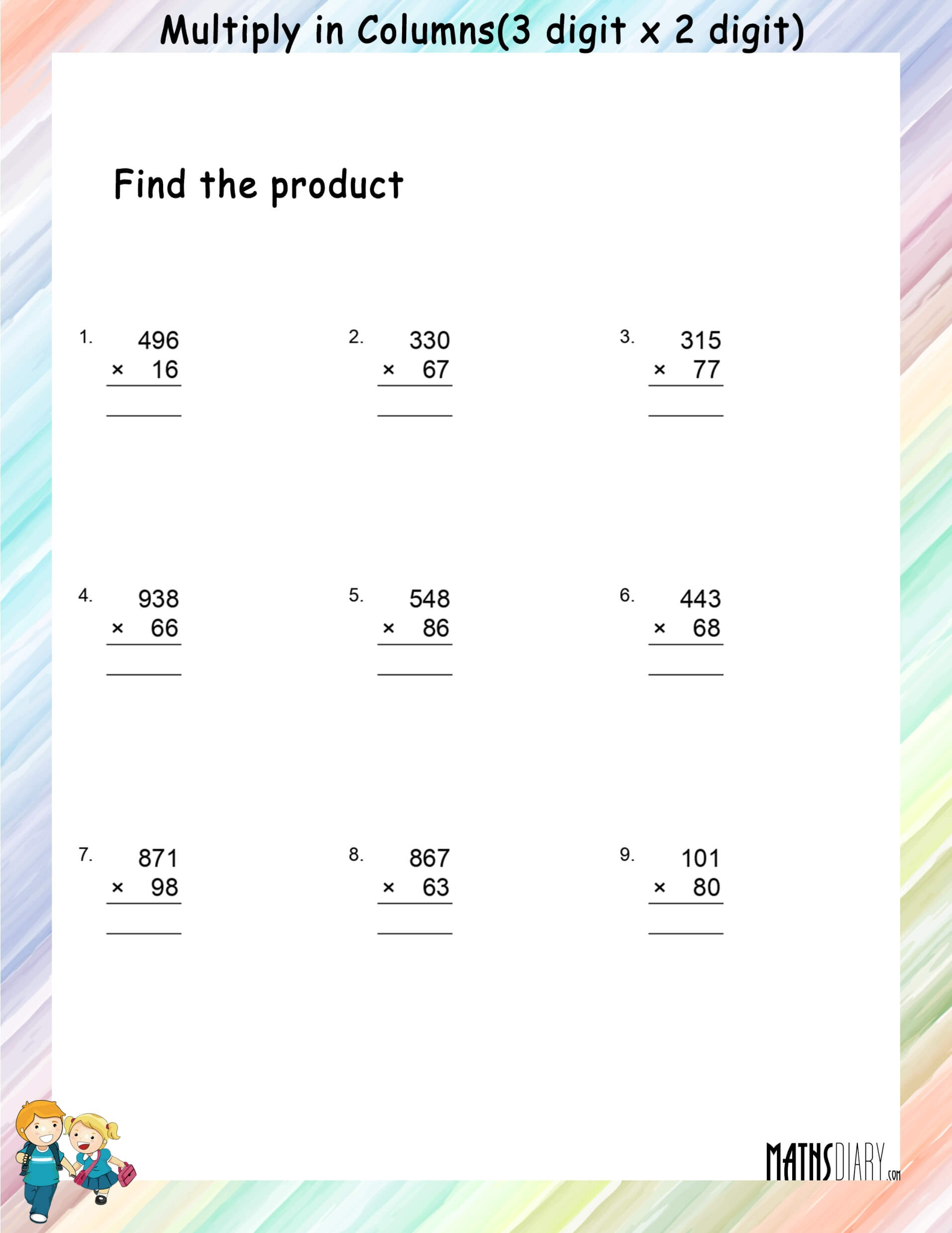 Multiplication of 3 digit by 1 digit number Worksheets - Math ...