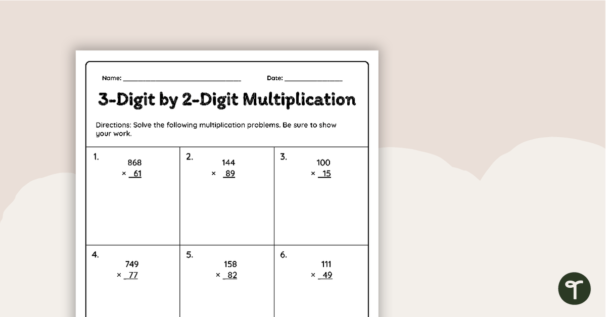 3-Digit by 2-Digit Multiplication Worksheet | Teach Starter ...