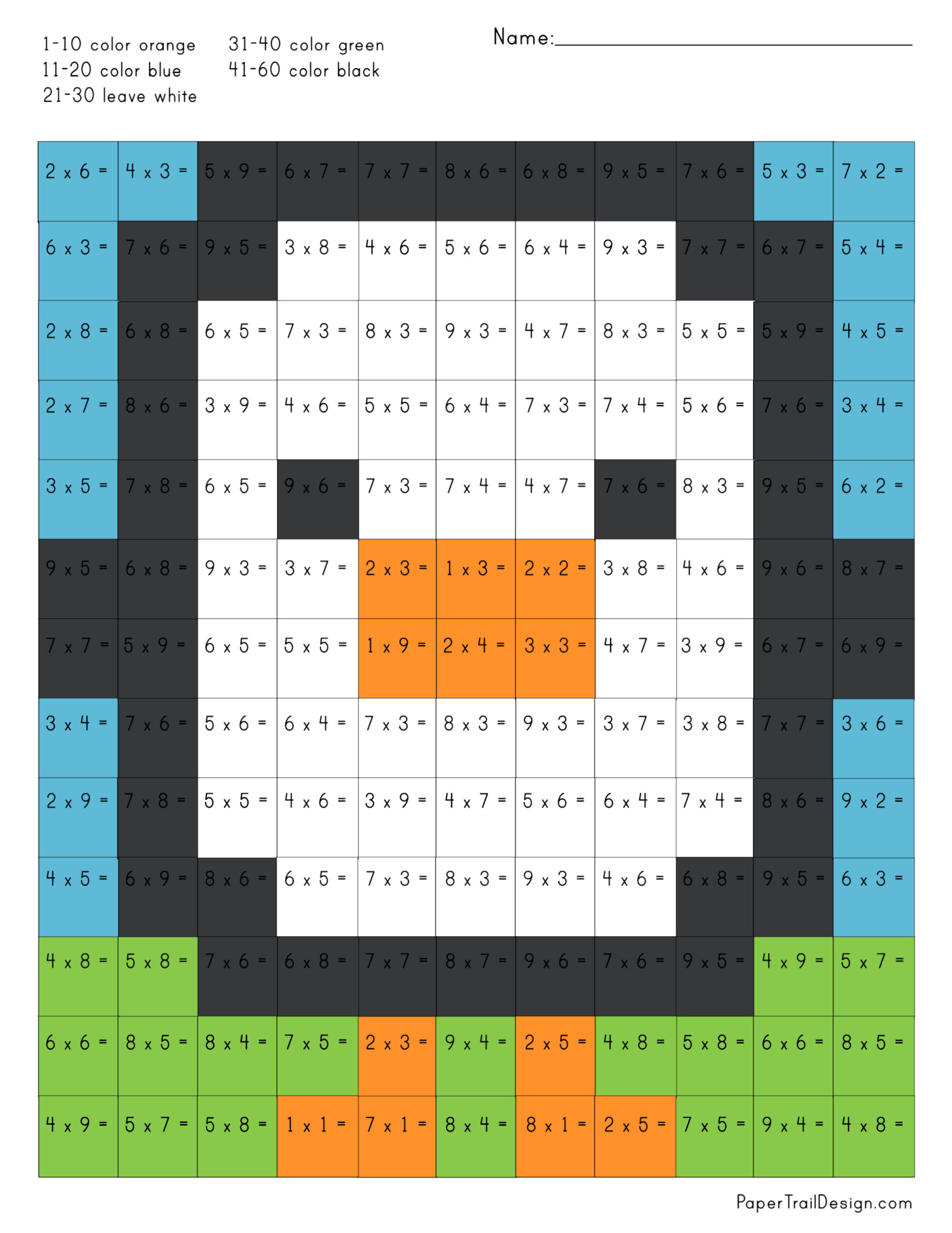 Color by Number Multiplication Worksheet-Penguin - Paper Trail Design ...