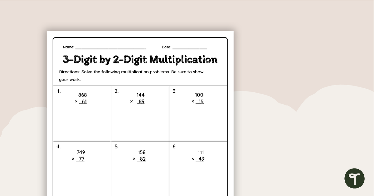 3-Digit by 2-Digit Multiplication Worksheet | Teach Starter - Worksheets Library