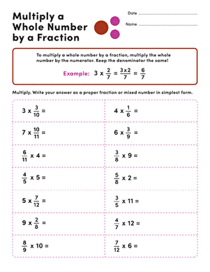 Multiply a Whole Number by a Fraction | Worksheet | Education.com - Worksheets Library