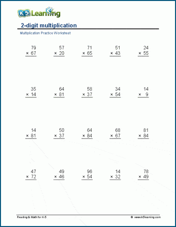 Multiply 2 x 2 digits worksheets | K5 Learning - Worksheets Library