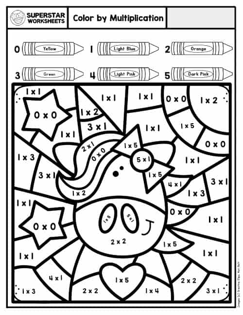 Multiplication Color By Number - Superstar Worksheets - Worksheets Library
