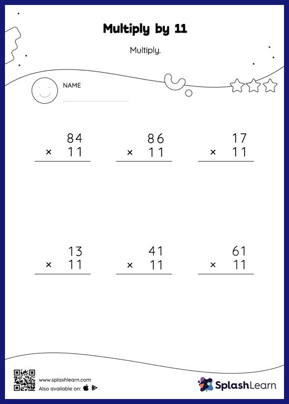 Multiply by 11: Vertical Multiplication - Math Worksheets ...