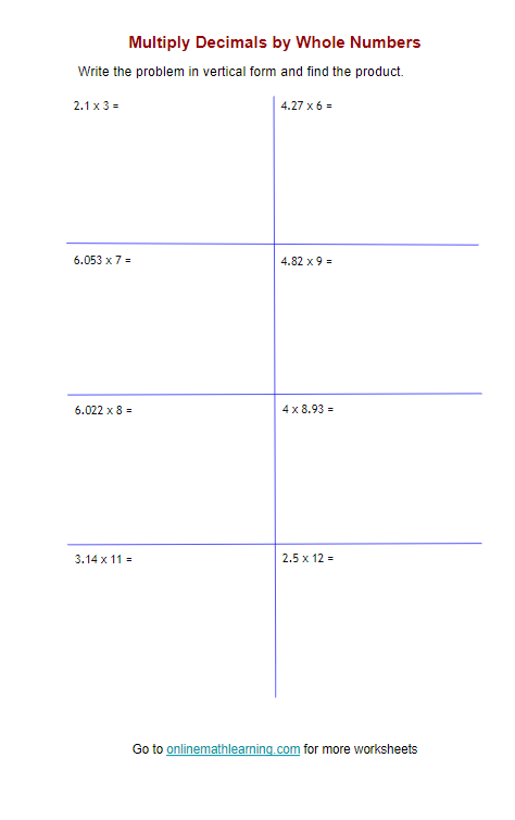 Multiplying Decimals by Whole Numbers (examples, solutions, videos ...