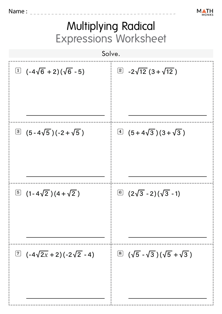 Multiplying Radicals Worksheets - Math Monks - Worksheets Library