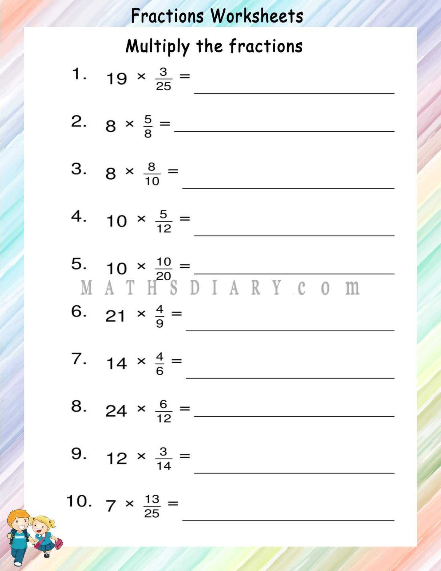 Multiplying Proper Fractions By Whole Number Worksheets Math