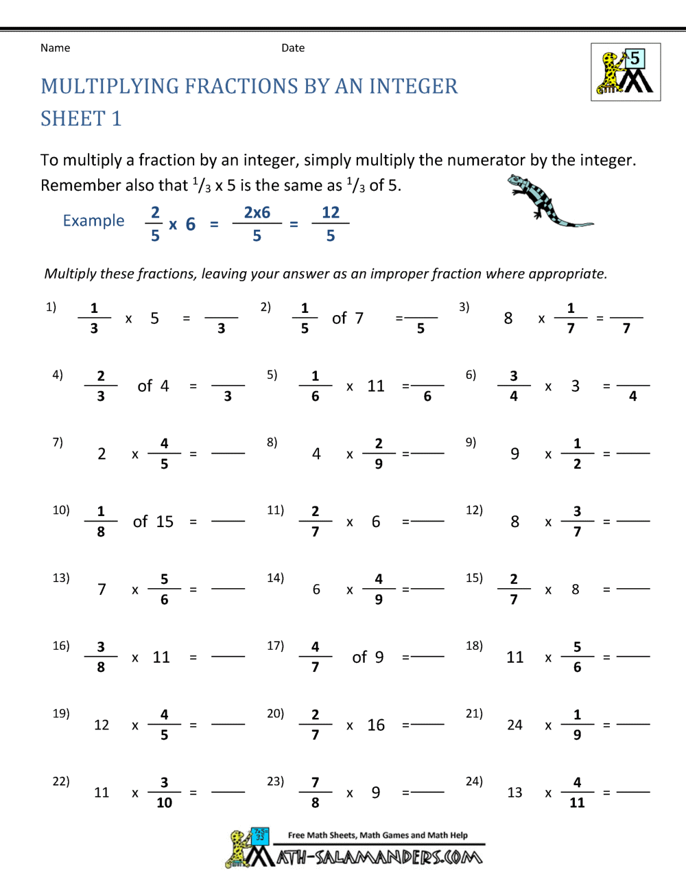Multiplying Fractions Worksheet Worksheets Library