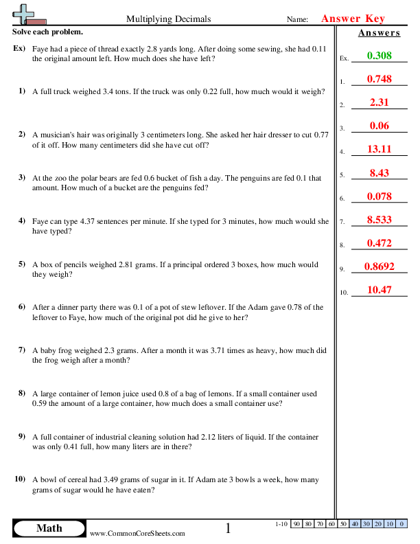 Decimal Word Problems Worksheets - 15 Worksheets.com - Worksheets Library