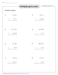 Multiplying Decimals Worksheets - Worksheets Library