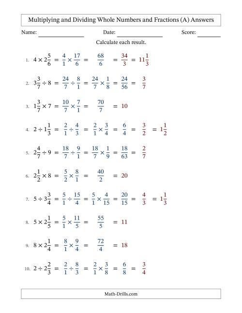 Multiplying and Dividing Mixed Fractions and Whole Numbers with ...
