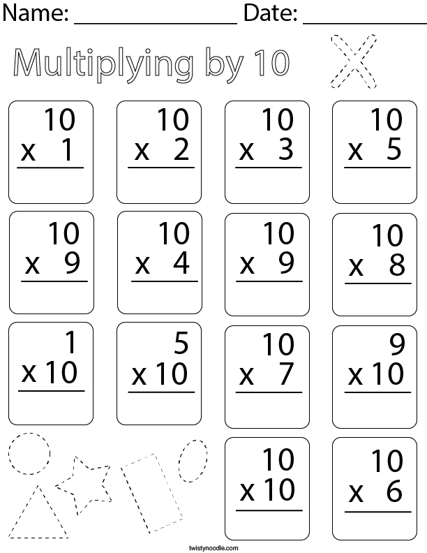 Multiplying by Ten Math Worksheet - Twisty Noodle - Worksheets Library