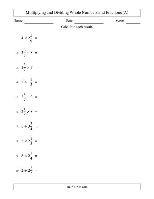 Multiplying And Dividing Mixed Fractions And Whole Numbers With