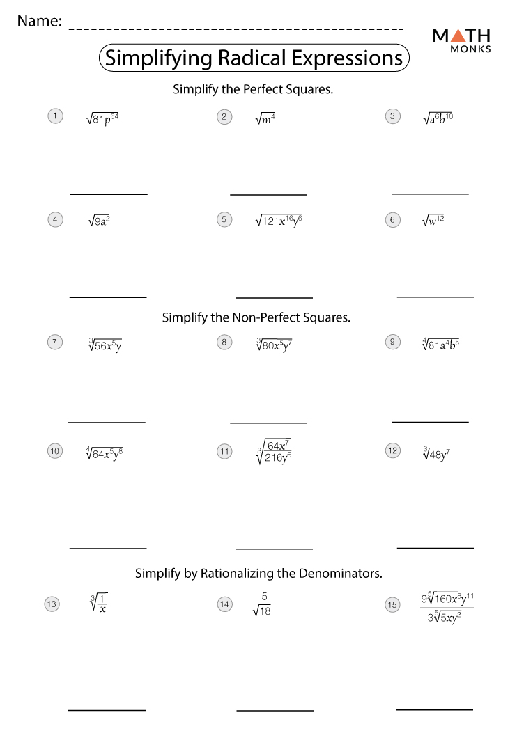 Simplifying Radicals Worksheets - Math Monks - Worksheets Library