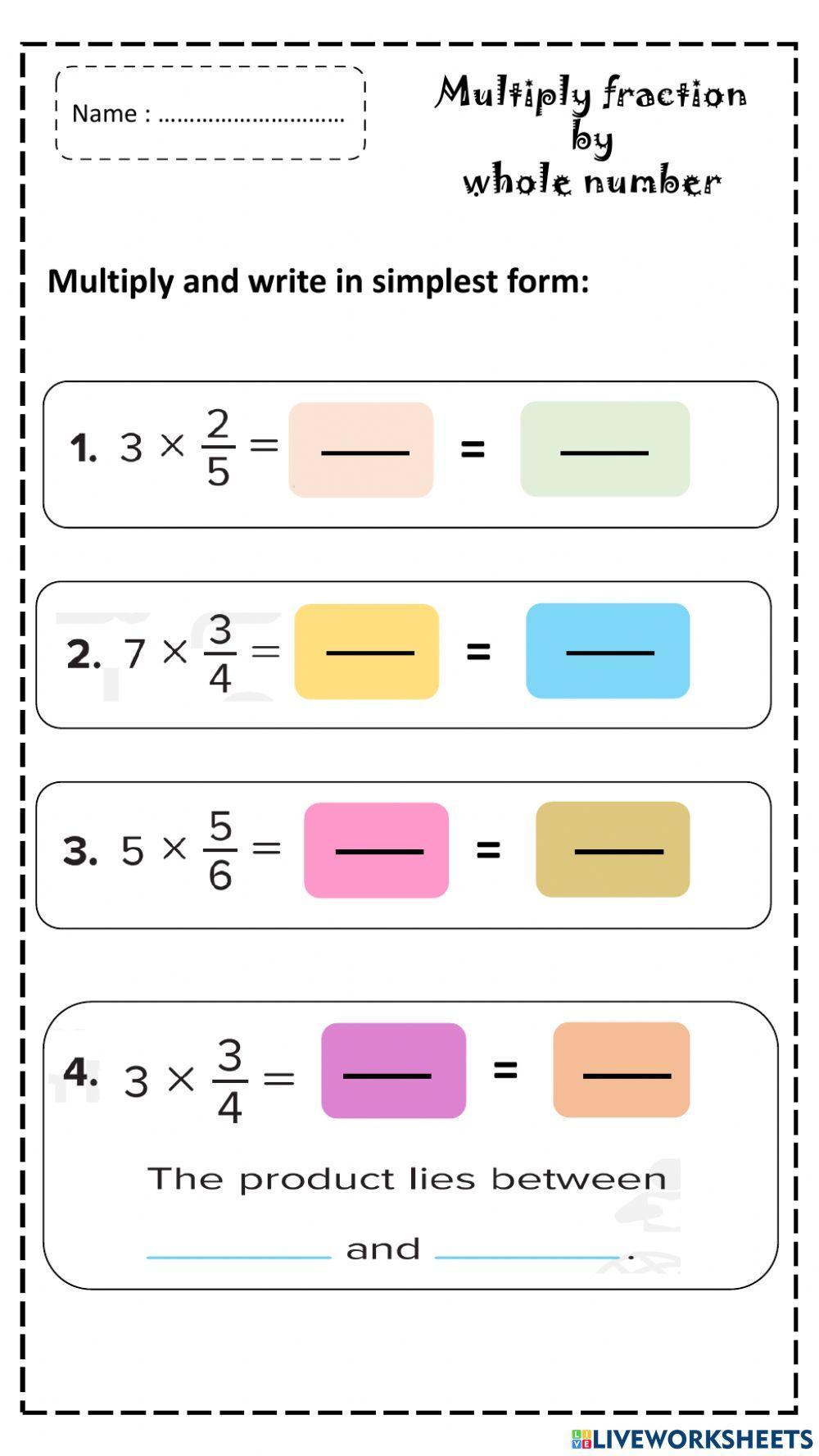 Multiply Fraction By Whole Number Activity Live Worksheets Multiply Fraction By Whole Number Activity Live Worksheets