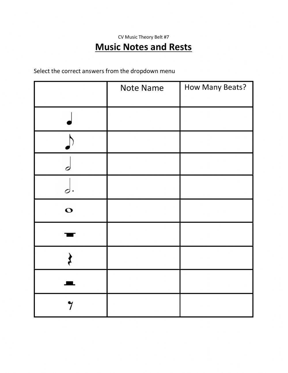 Recorder #7 - Notes/Rests/Symbols | campusviewmusic | - Worksheets Library