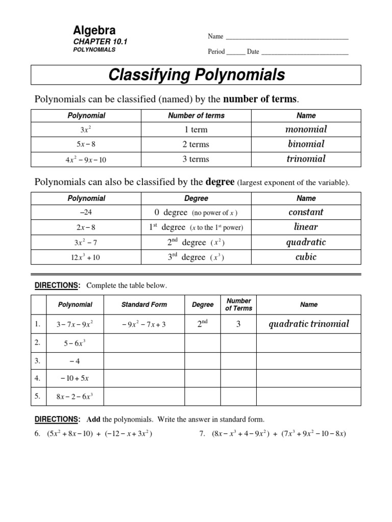 10.1 - A Classifying Polynomials - E - Preferred PDF | PDF ...