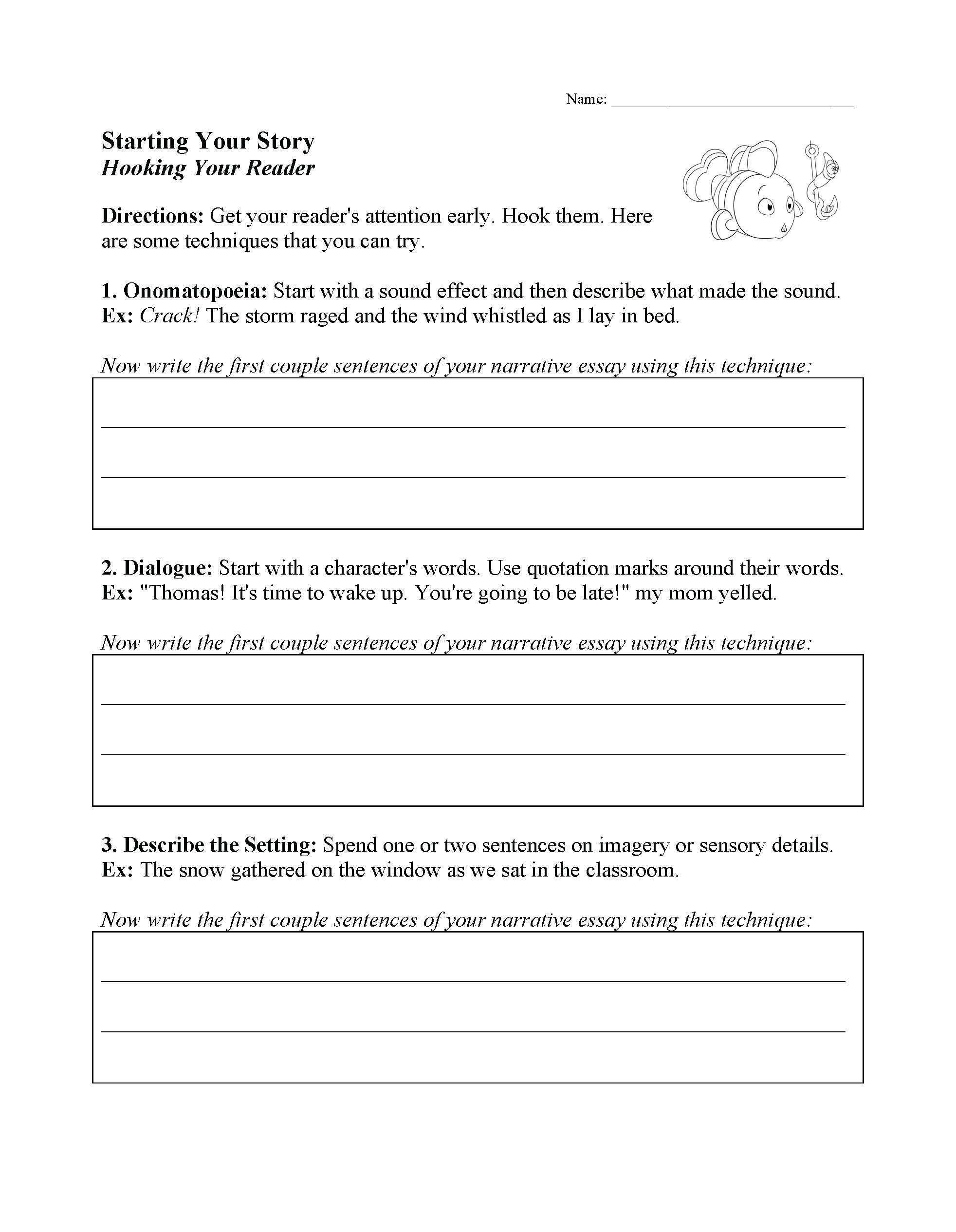Starting Your Story Worksheet | Narrative Essay Activity - Worksheets ...