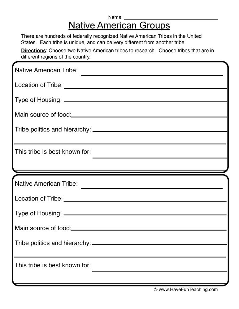 Native American Groups Worksheet - Have Fun Teaching - Worksheets Library