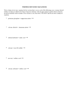 Writing Net Ionic Equations Worksheet for 10th - Higher Ed ...