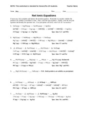 Worksheet - Net Ionic Equations Pre-AP - Teacher - NOTE: This ...