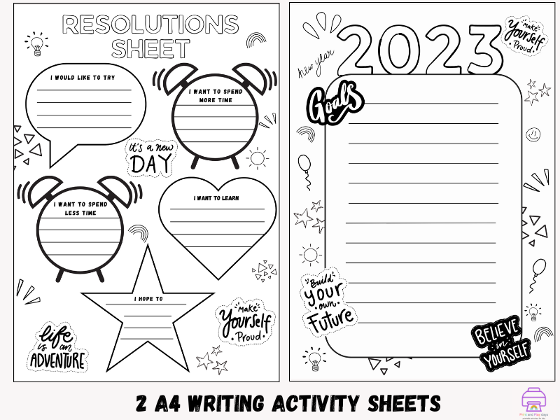2024 New Years Resolution Writing Frame and Activity Sheet ...