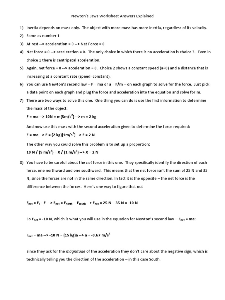 Free newton laws worksheet with answers, Download Free newton laws ...