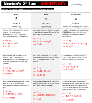 Newtons Second Law of Motion (F = ma) Worksheet - Worksheets Library