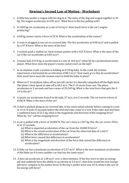 Newtons Second Law of Motion Worksheet - Worksheets Library