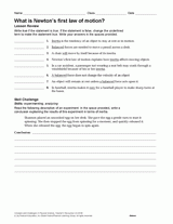What Is Newtons First Law of Motion? Printable (6th - 12th Grade ...