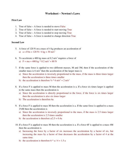 Newtons 3 Laws - Identification Worksheet | Science 10th Grade ...