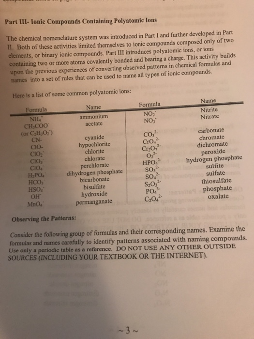 Free Nomenclature Worksheet 3 Ionic Compounds Containing Polyatomic